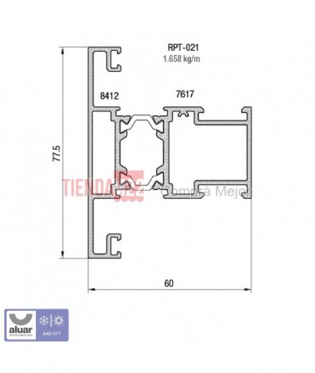 RPT-021 - RPT-A40- TRAVESAÑO PAÑO FIJO - PERFIL ALUAR ALUAR